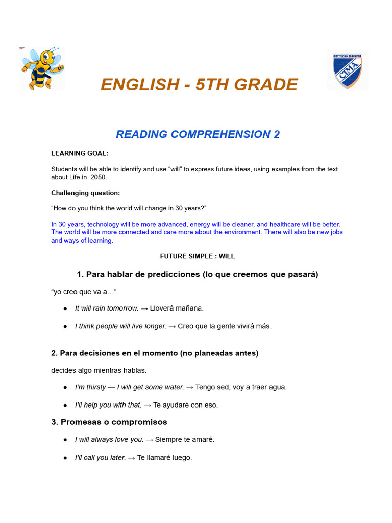 Future Predictions for 5th Graders | PDF