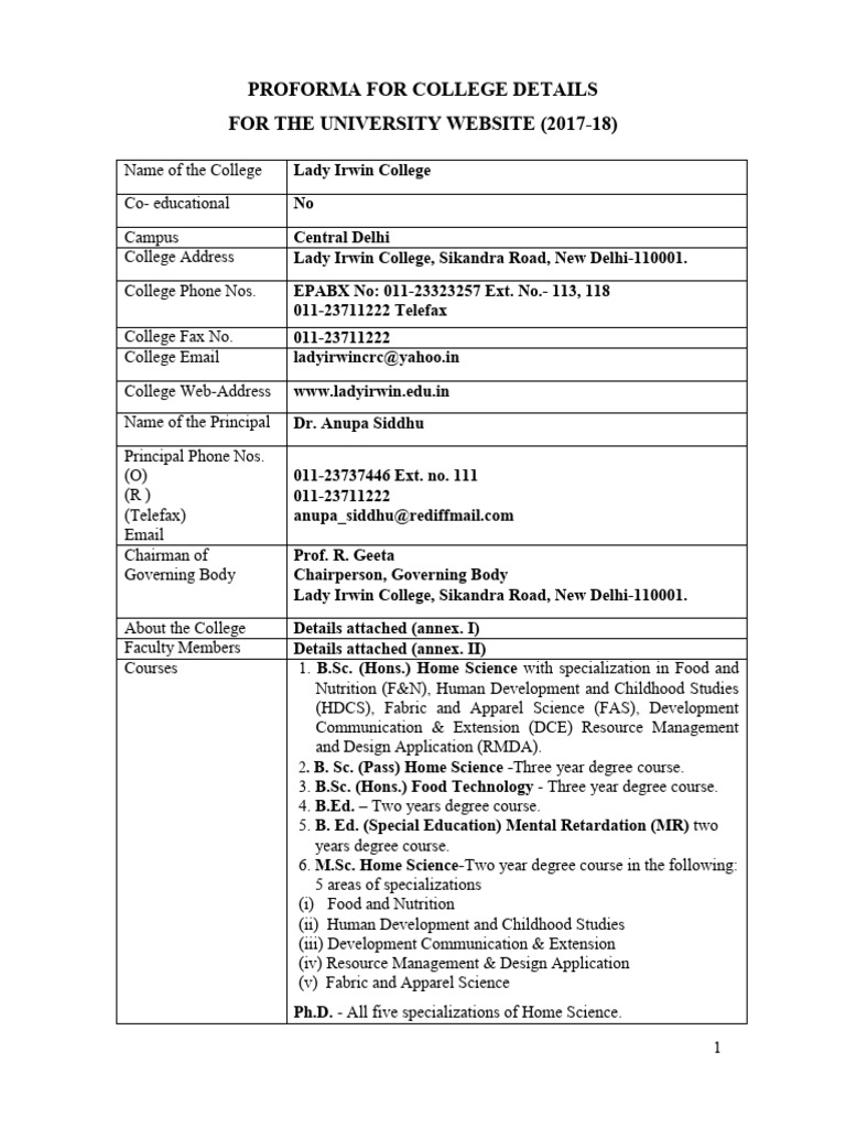 Proforma For College Details 20171 | PDF | Academia | Higher Education