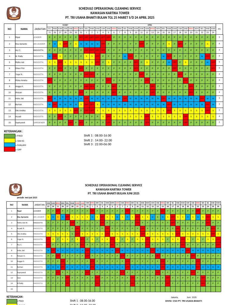 Jadwal Kerja Harian Cleaning Service | PDF | Microsoft Excel ...