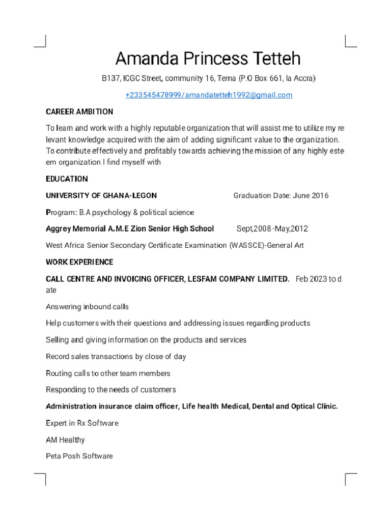 Amanda Tetteh Resume 2 1 | PDF