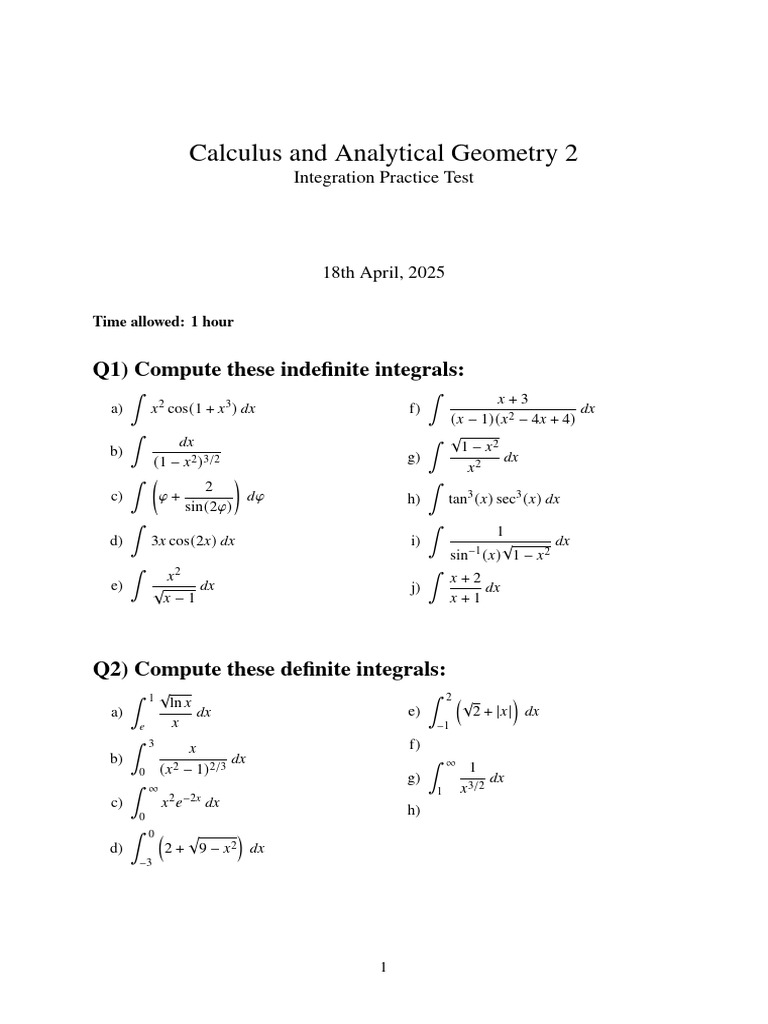 Integration Full Test | PDF | Integral | Area