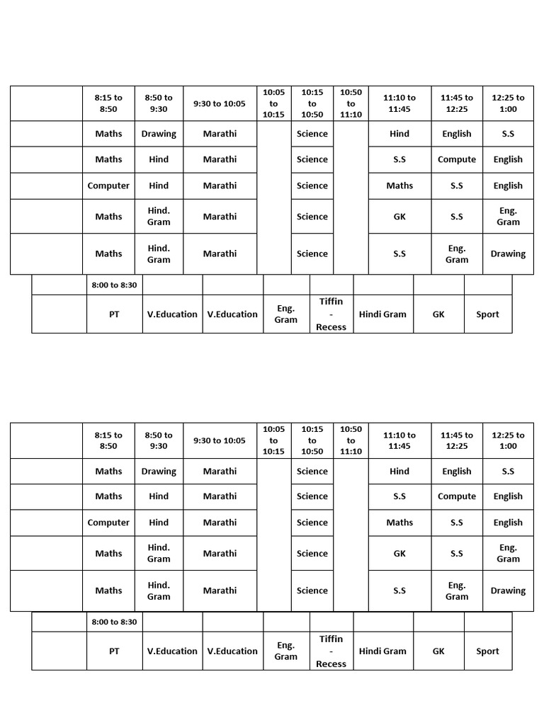 4th Time Table For Students | PDF