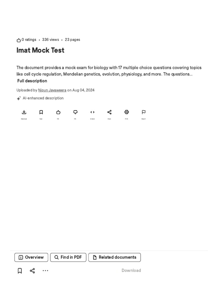 IMAT Biology Mock Exam PDF | PDF | Scribd