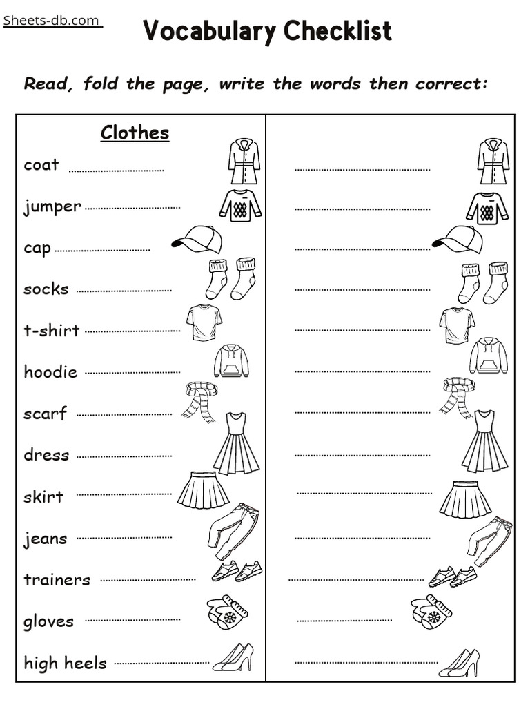 Vocabulary Checklist 1 Cothes | PDF