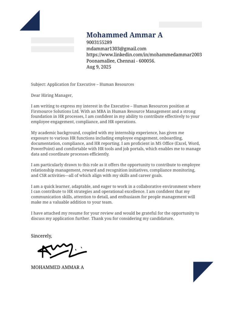 Cover Letter (Mohammed Ammar) Fitsource | PDF