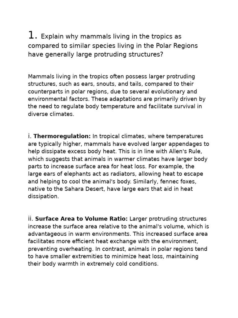 Tropical Mammals' Adaptations Explained | PDF | Thermoregulation | Mammals