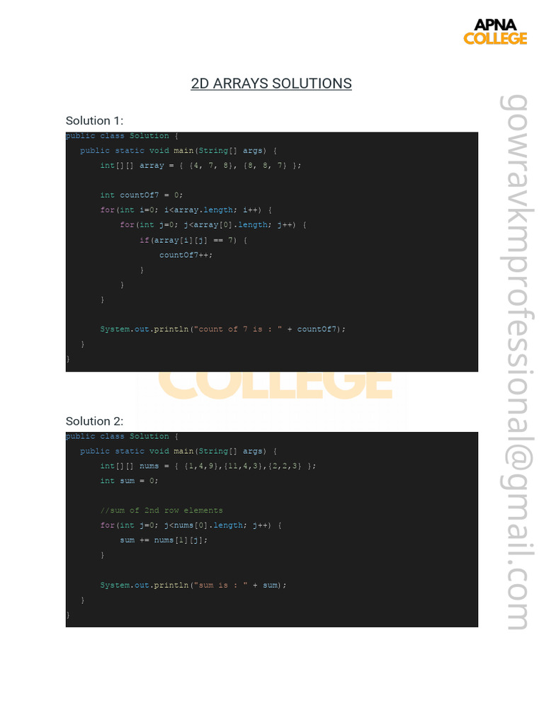2D Array Solutions in Java | PDF