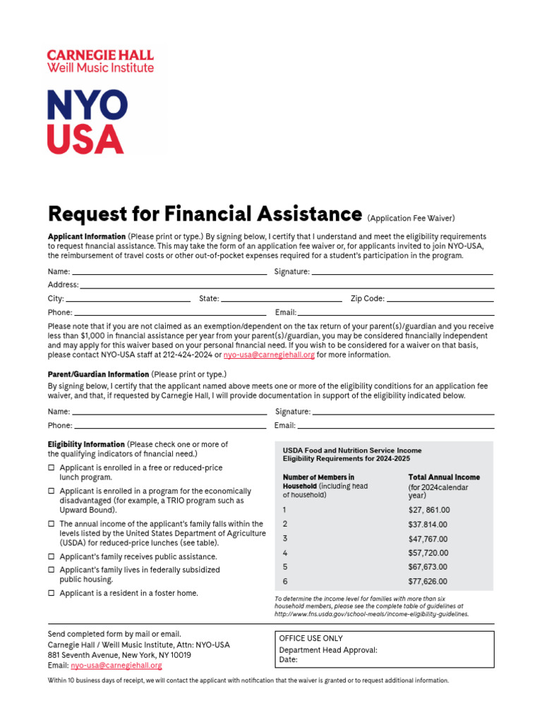 NYO USA Application Fee Waiver Form v3 | PDF | United States Department ...