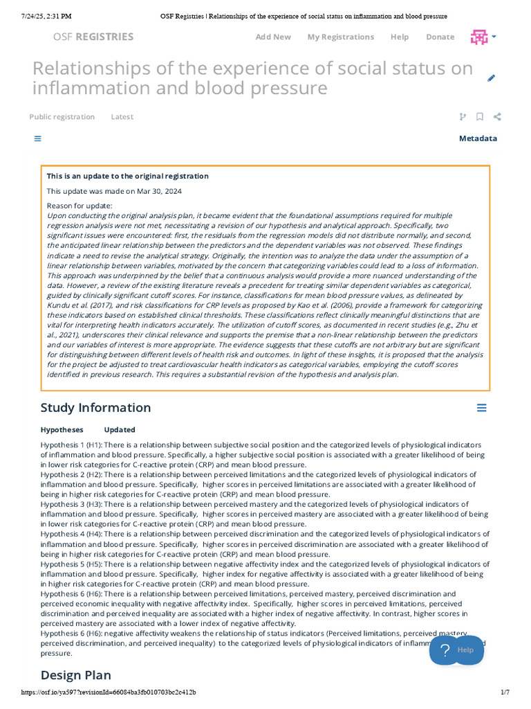 OSF Registries - Relationships of The Experience of Social Status On ...