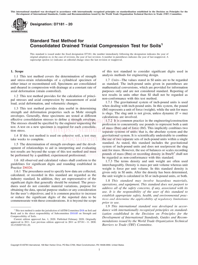 ASTM D7181-2020 - Standard Test Method For Consolidated Drained ...