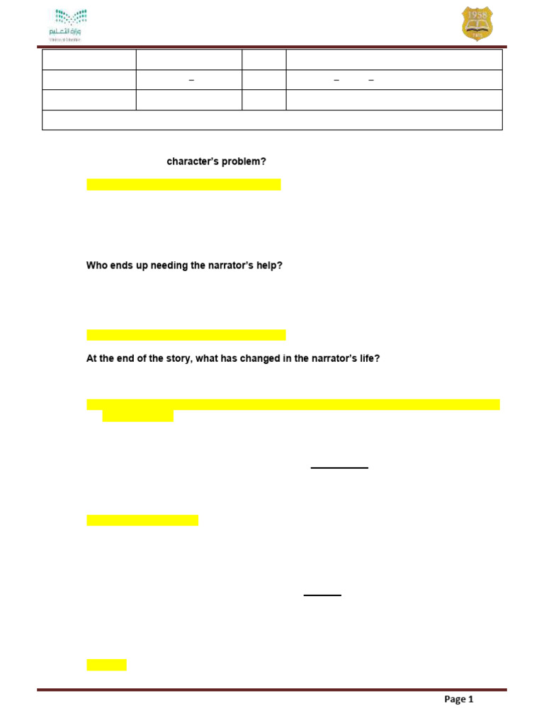 Week 2-Gr.6-Literature-Unit 6-Middle School Loneliness - Answer Key ...