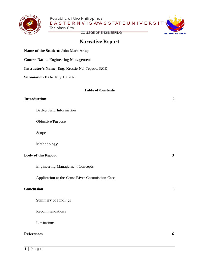 1st Narrative Report MGT | PDF | Leadership | Engineering