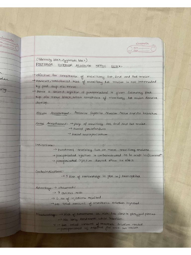 Posterior Superior Alveolar Nerve Block Concise Notes | PDF