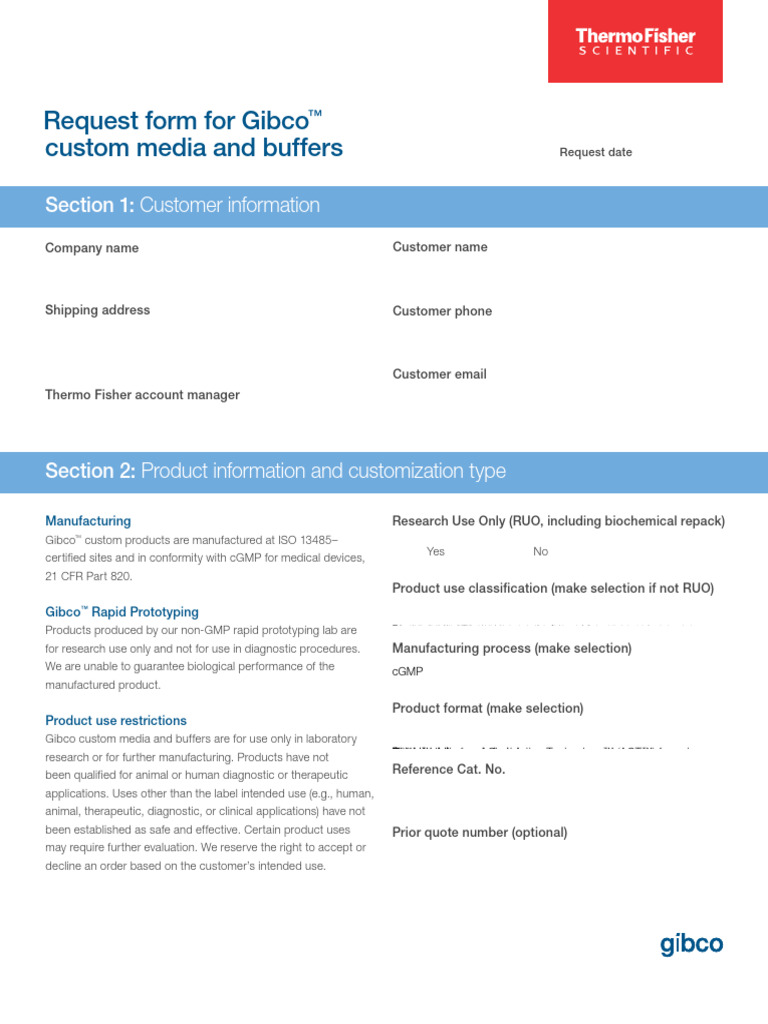 Gibco Custom Media Request Form | PDF
