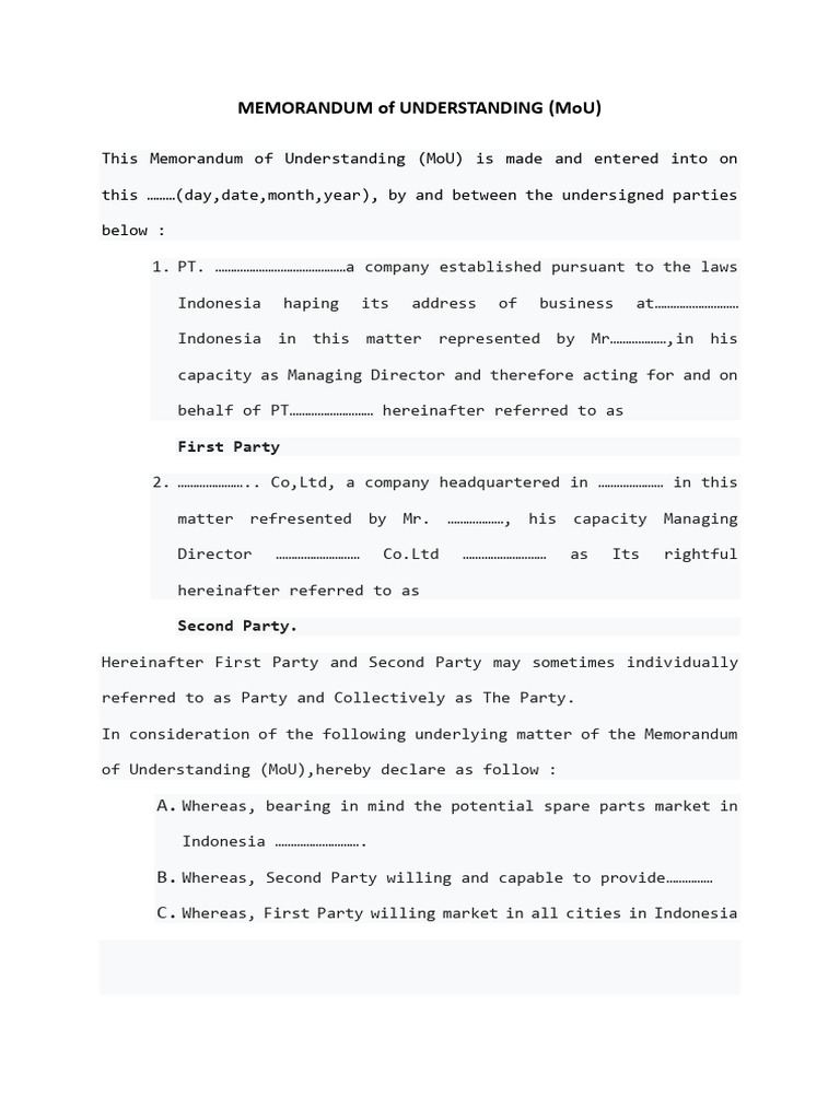 MEMORANDUM of UNDERSTANDING | PDF | Joint Venture | Justice