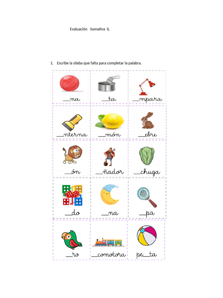 Evaluación de Sílabas Iniciales 3D | PDF