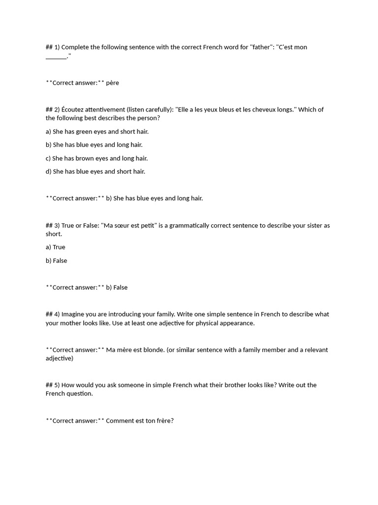 French Question Words Worksheet Answers | PDF