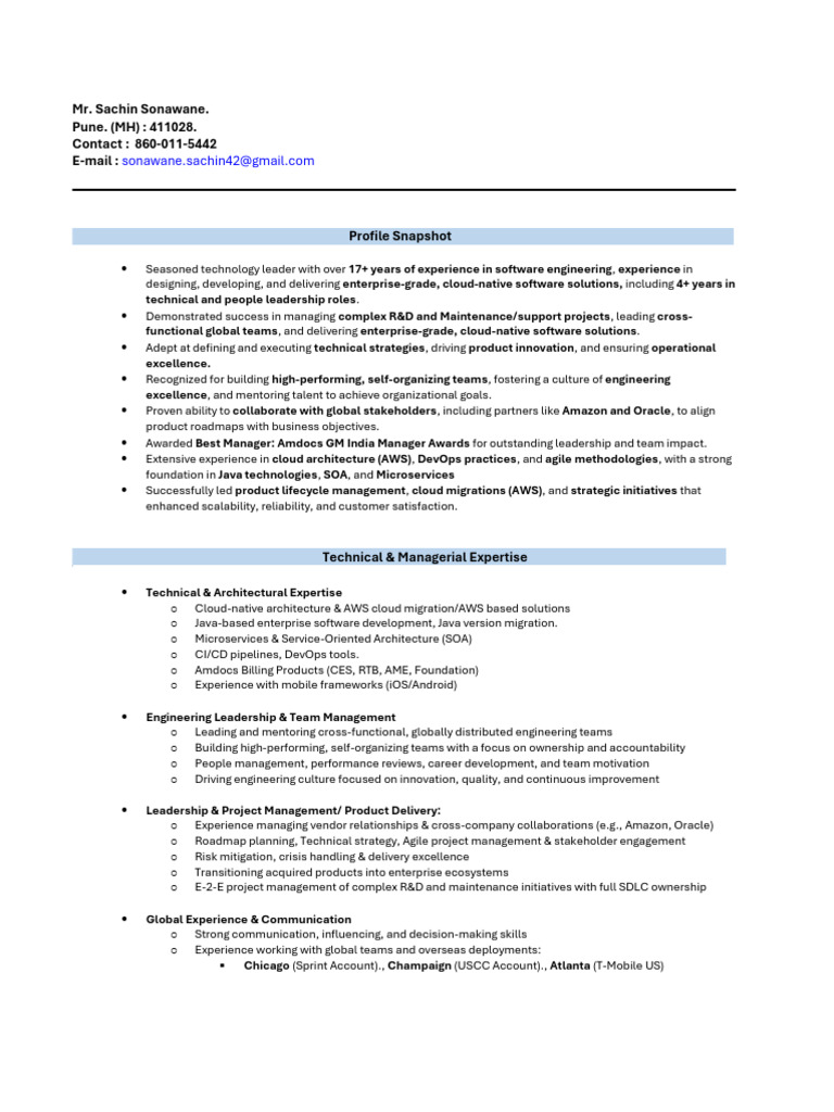 SachinS_SWEngineeringManager | PDF | Cloud Computing | Amazon Web Services