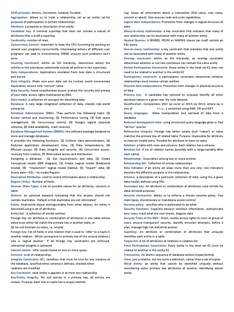 Midterm Cheat Sheet | PDF | Relational Database | Databases