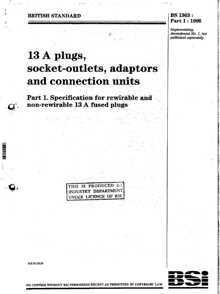 BS 1363-1 1995 13A Plugs, Socket-Outlets, Adaptors and Connection Units ...