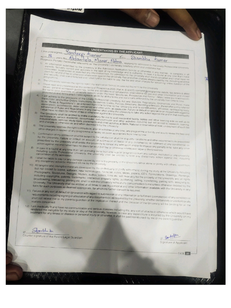 Undertaking by The Student | PDF