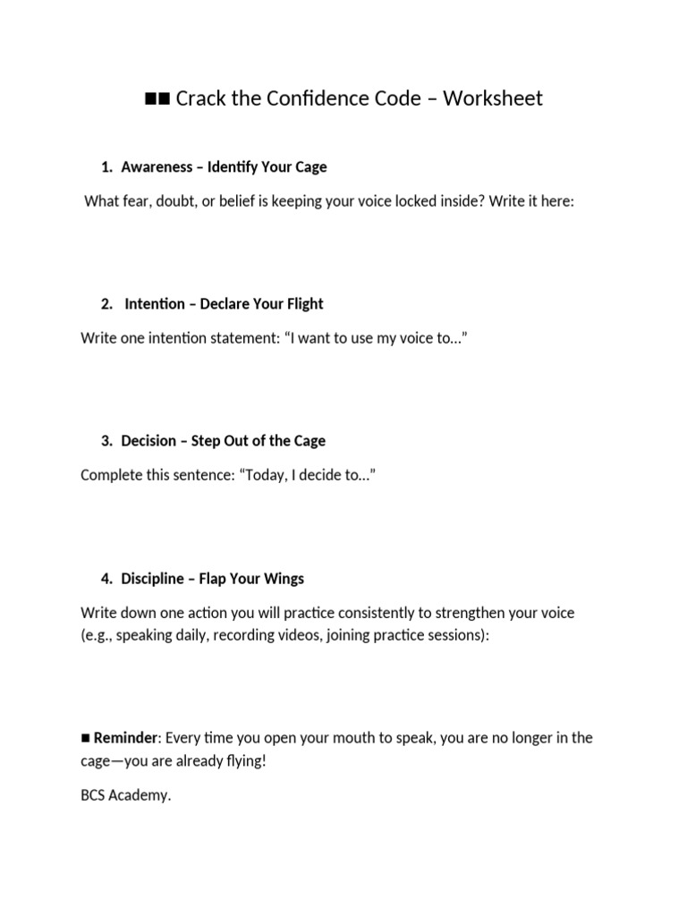 Crack The Confidence Code Worksheet | PDF