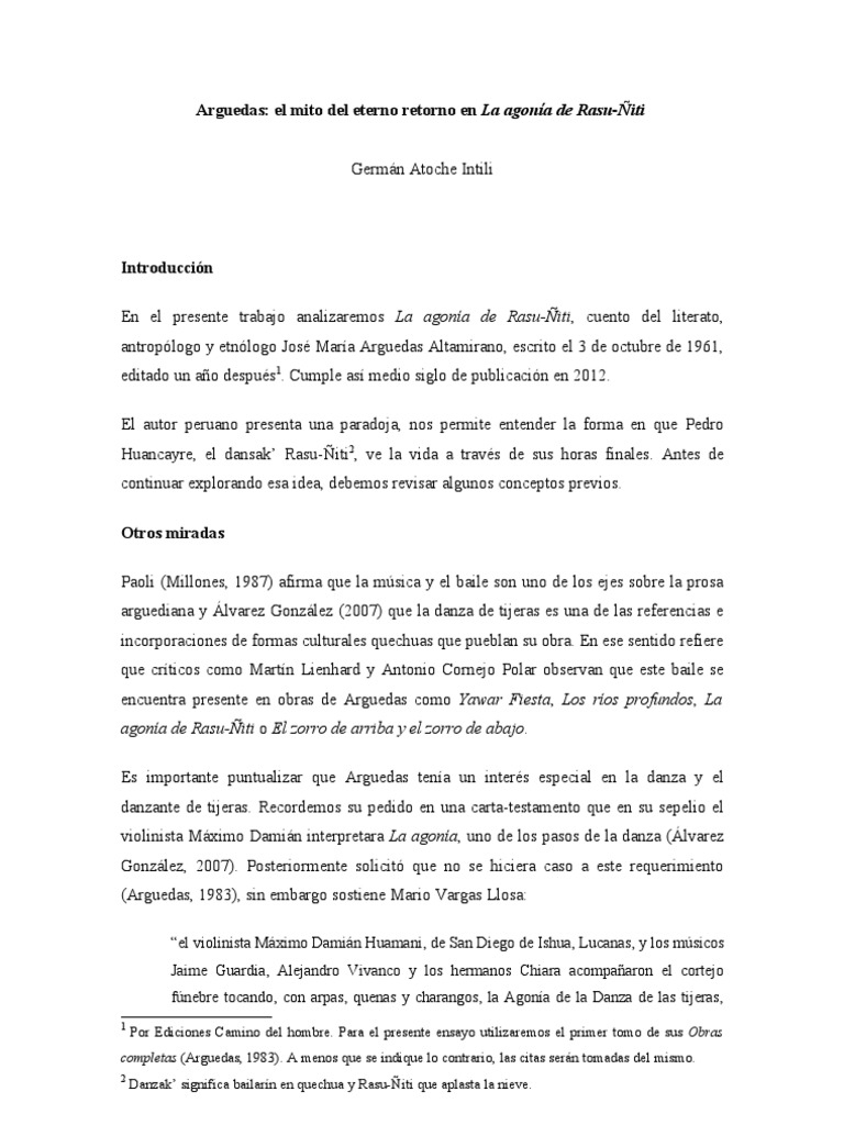 Arguedas: El Mito Del Eterno Retorno en La Agonía de Rasuñiti | PDF | Perú