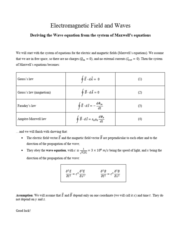 Wave Equations Worksheet | PDF | Maxwell's Equations | Waves