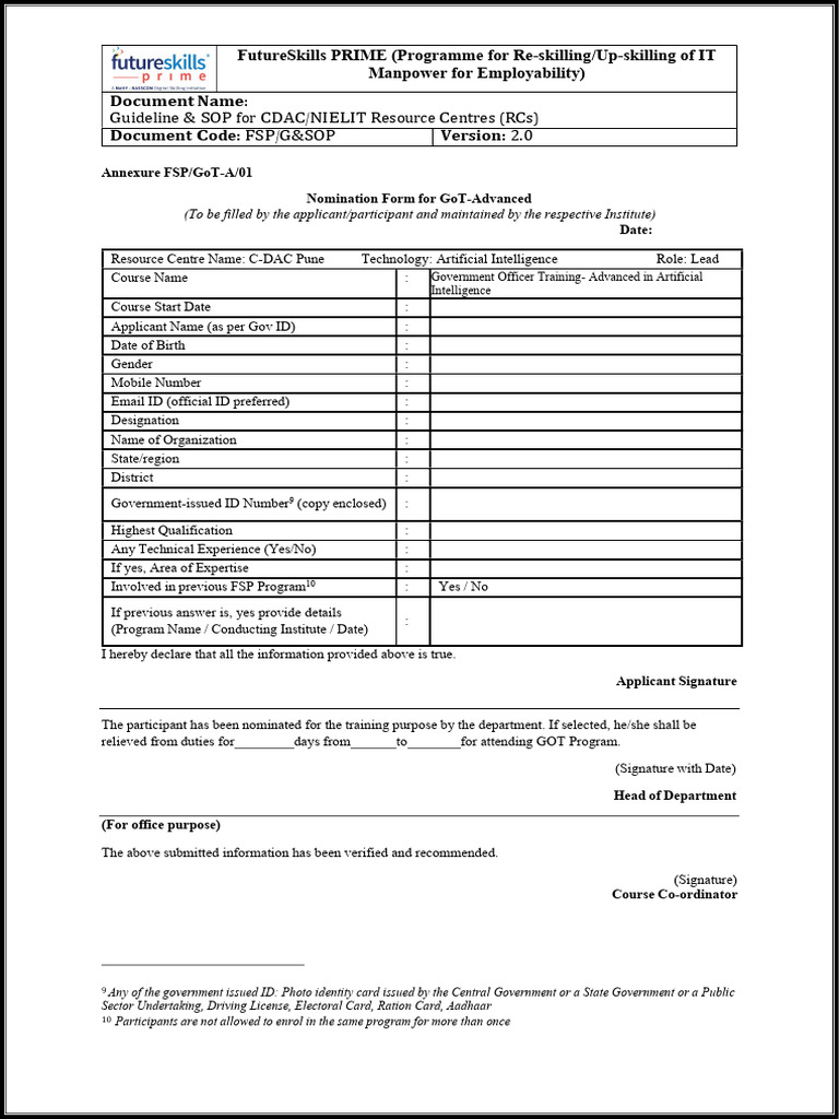 FSP AI GOT-A-Batch-2 Nomination Form | PDF | Government | Authentication
