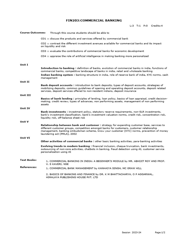 Commercial Banking Course Overview | PDF | Banks | Risk