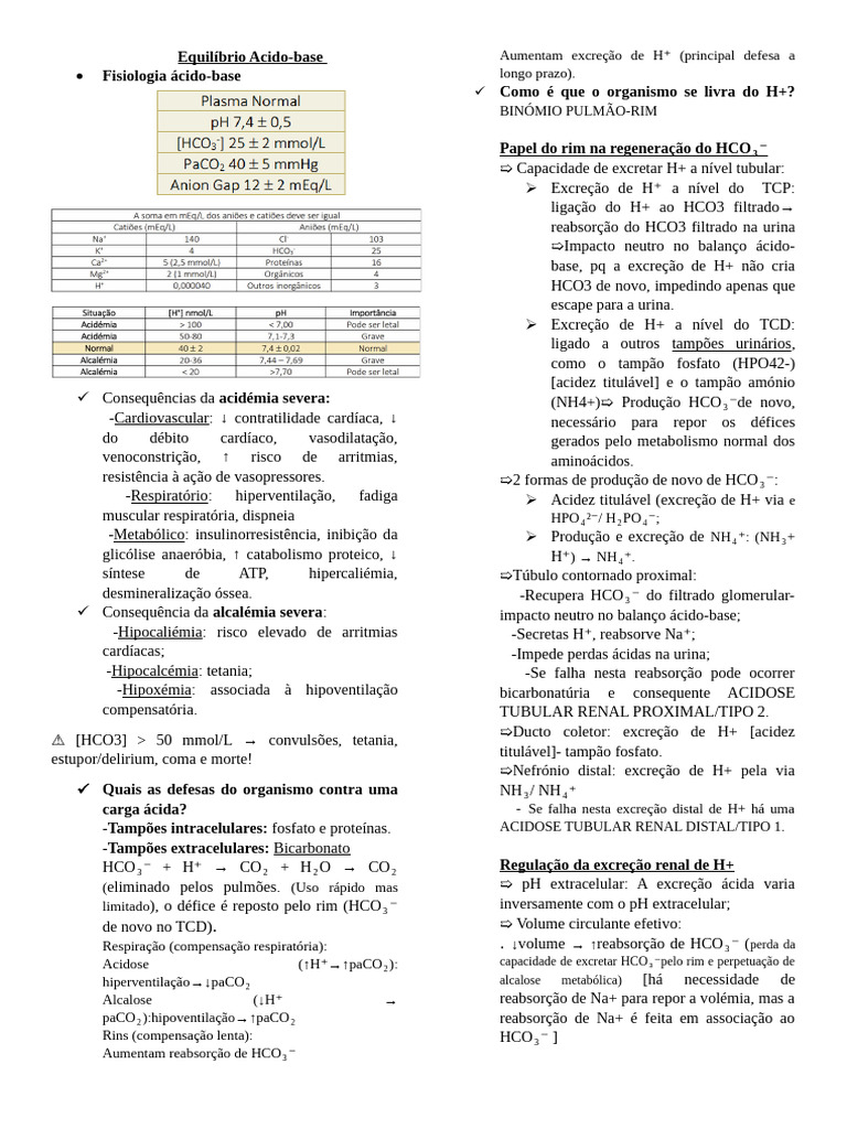 Distúrbios Ácido-Base: Fisiologia e Diagnóstico | PDF | Metabolismo ...