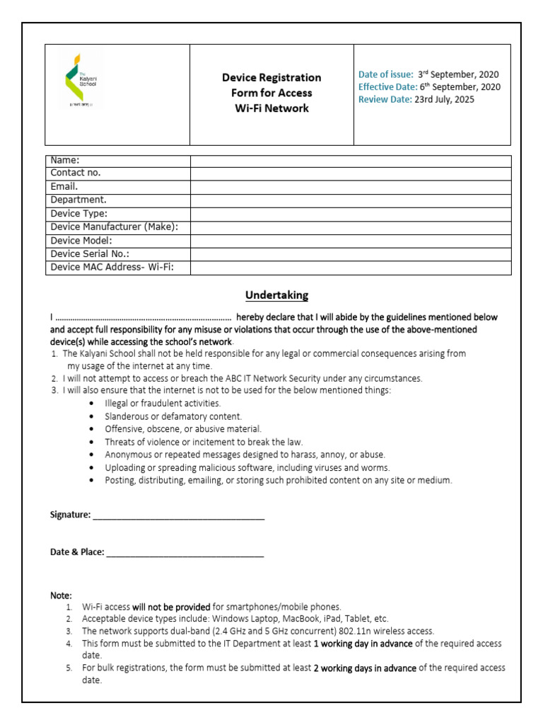 Wi-Fi Device Registration Form | PDF