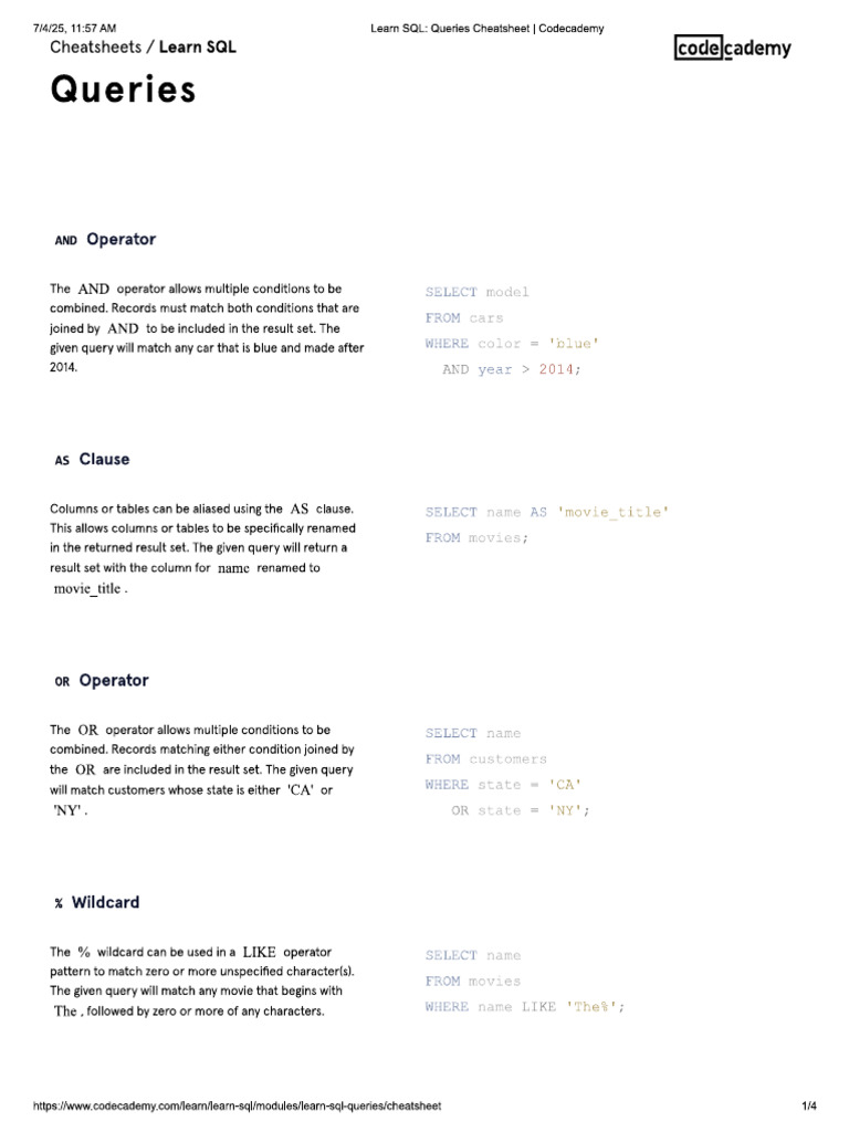 Cheatsheet sql | PDF