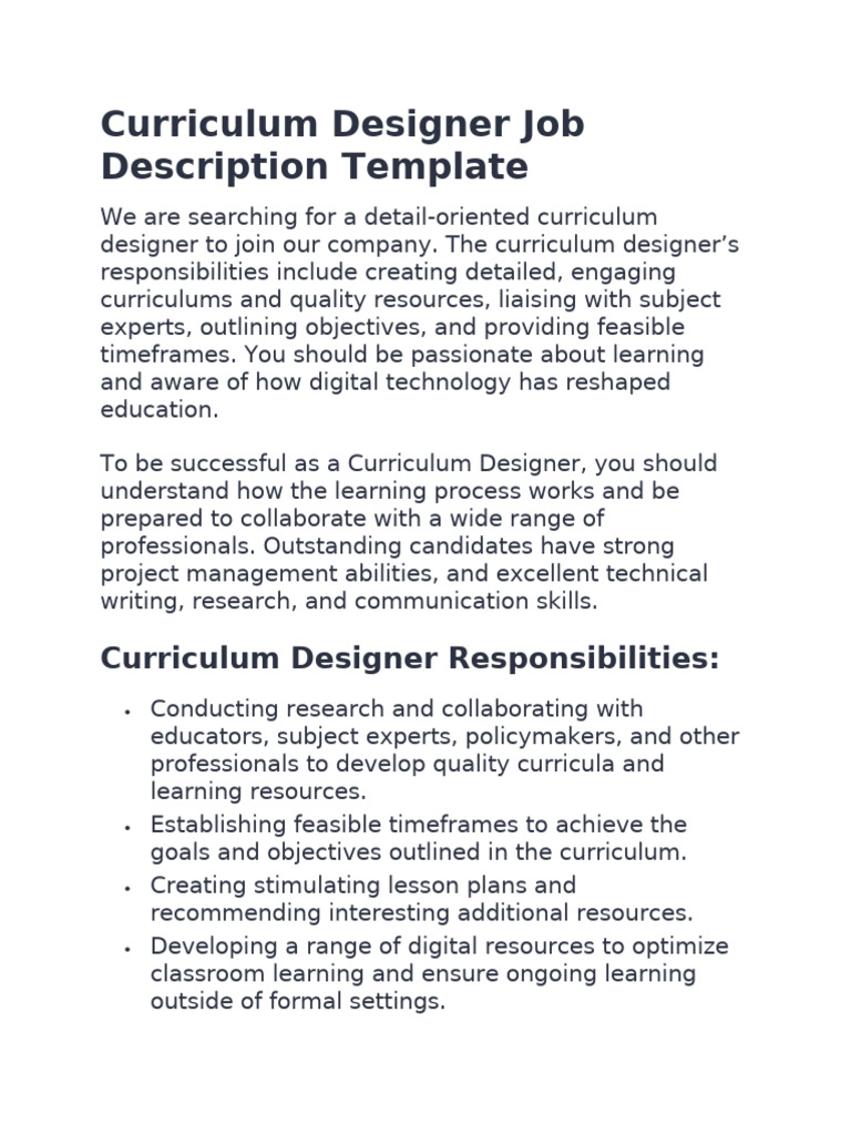 Curriculum Designer Job Overview | PDF | Curriculum | Teachers