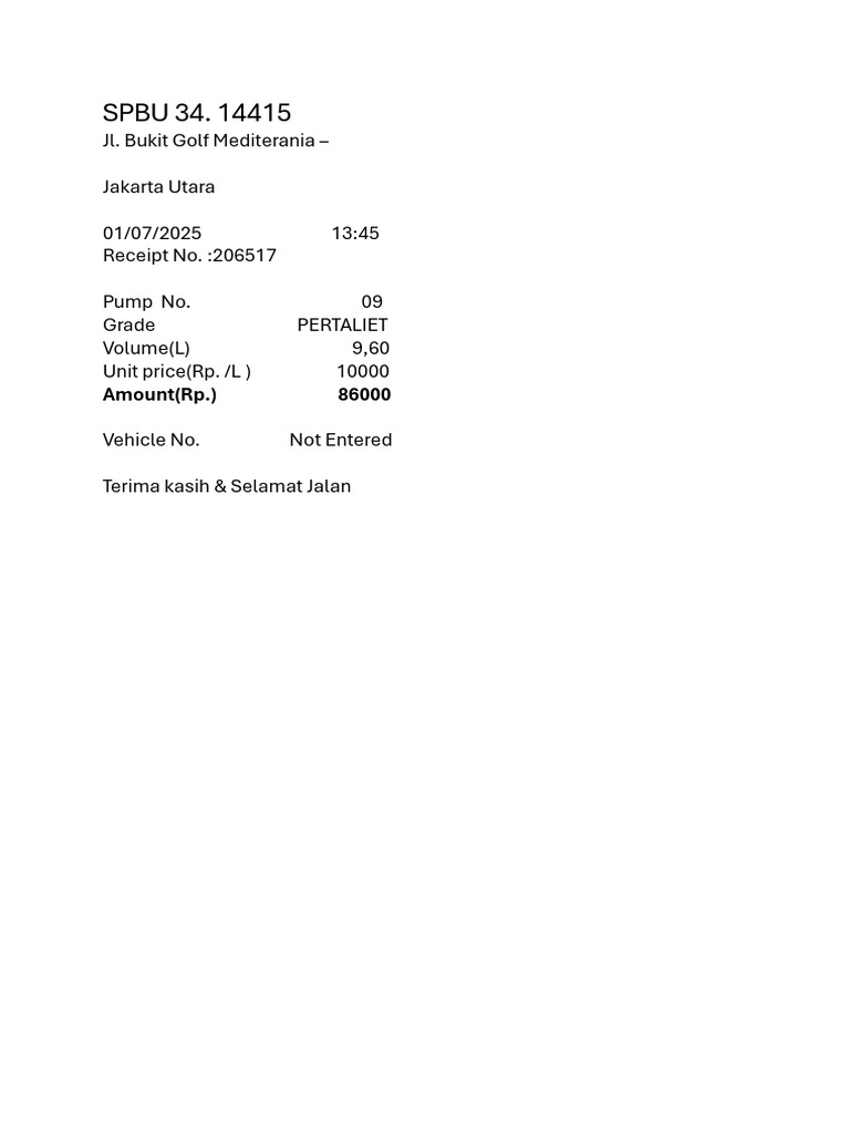 SPBU 34. 14415: Amount (RP.) 86000 | PDF