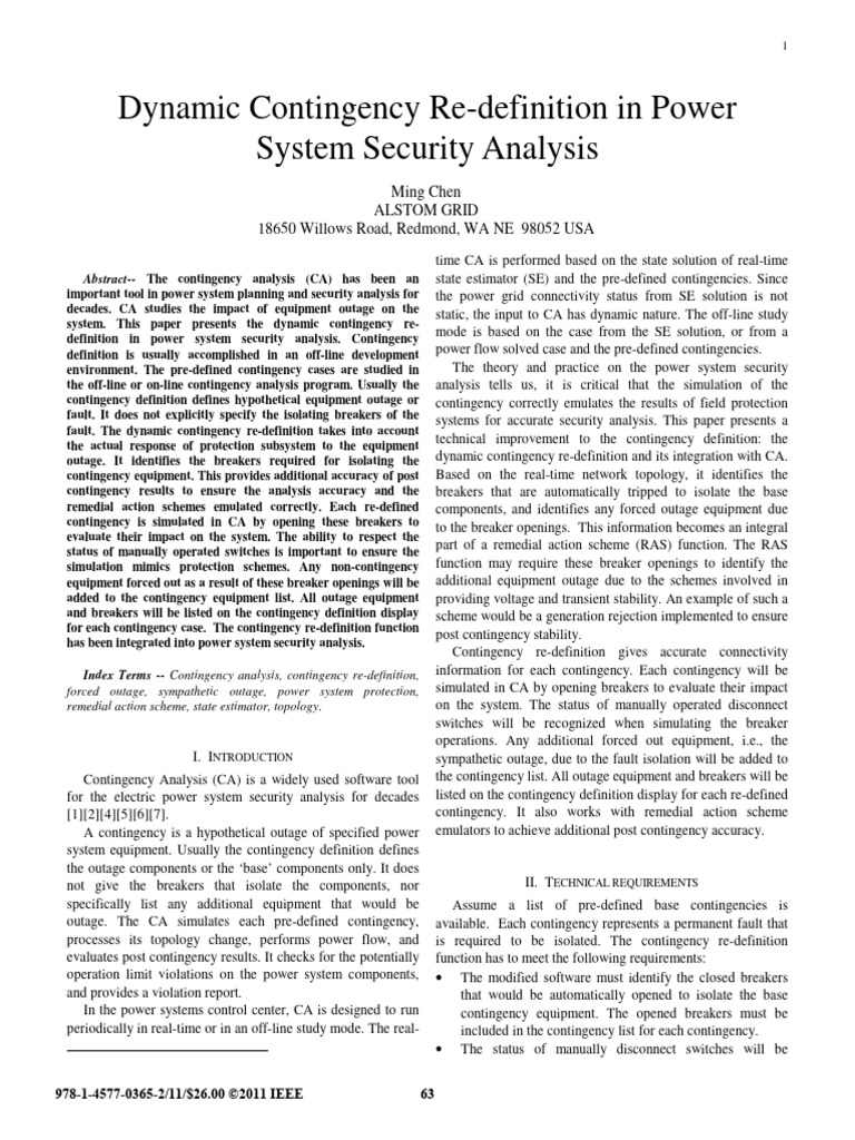 Dynamic Contingency Re Definition in Pow | PDF | Electricity | Electric ...