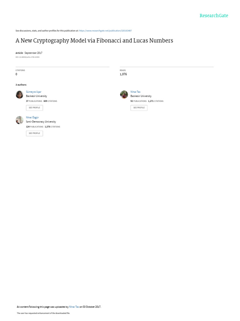 A New Cryptography Model via Fibonacci and Lucas N | PDF | Matrix (Mathematics) | Code