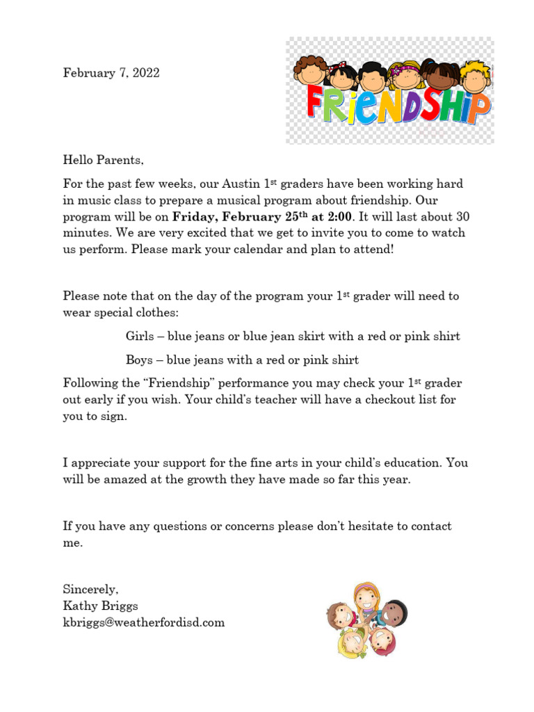 1st Grade Parent Note | PDF