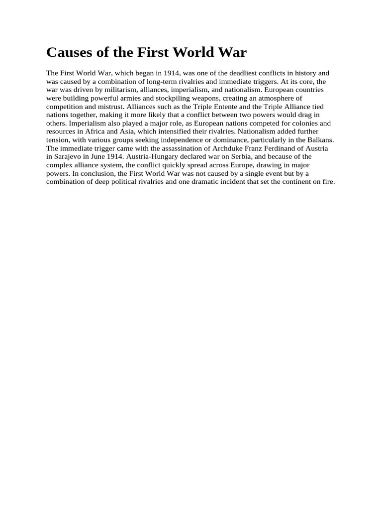 Causes of World War I Explained | PDF