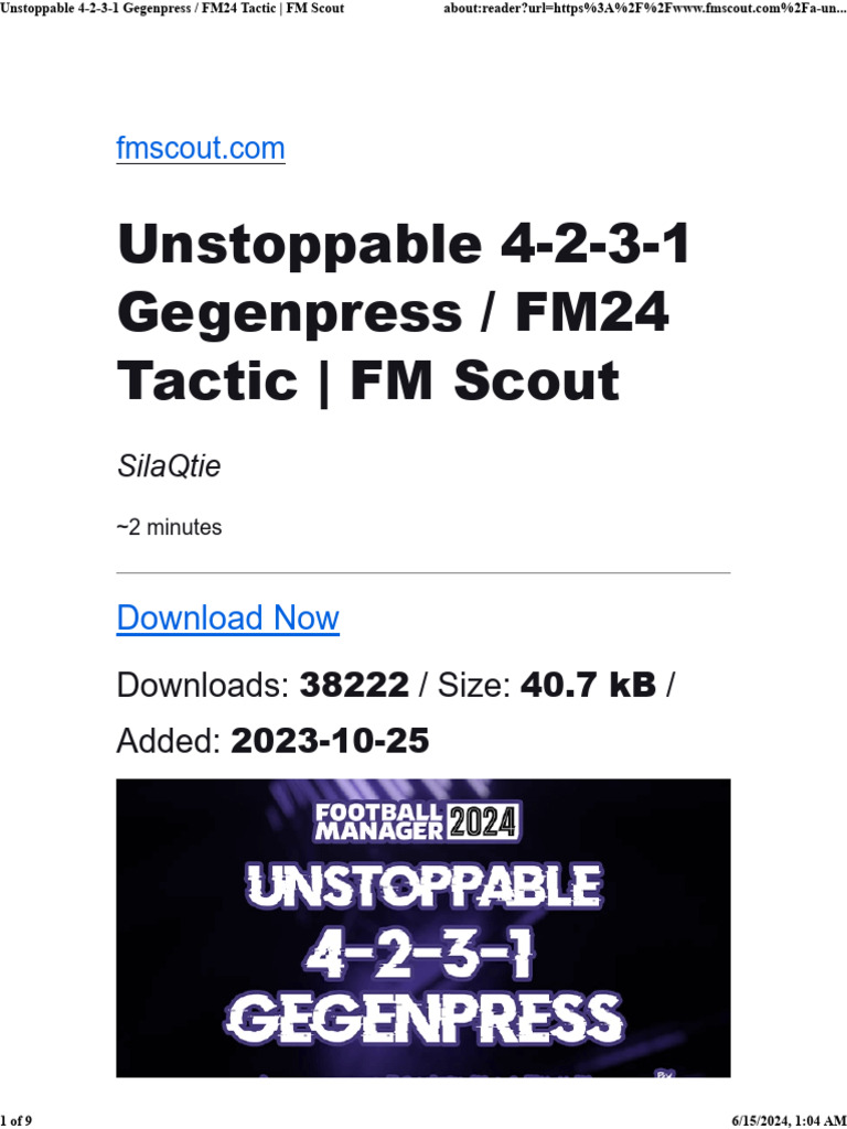 Unstoppable 4-2-3-1 Gegenpress - FM24 Tactic - FM Scout | PDF