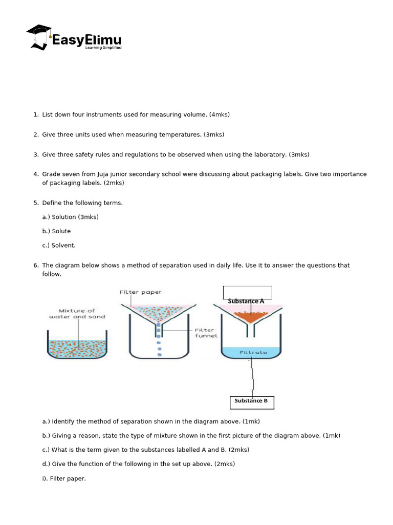 Grade 7 Integrated Science Term 2 Exam | PDF | Mixture | Filtration