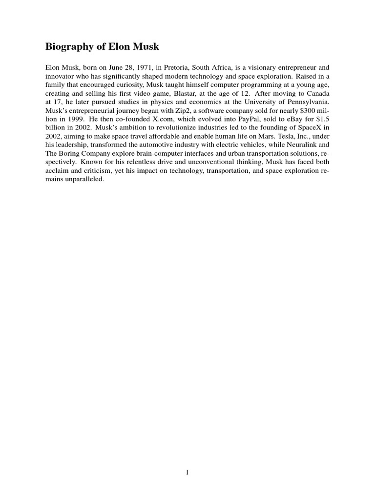 Elon Musk Biography | PDF