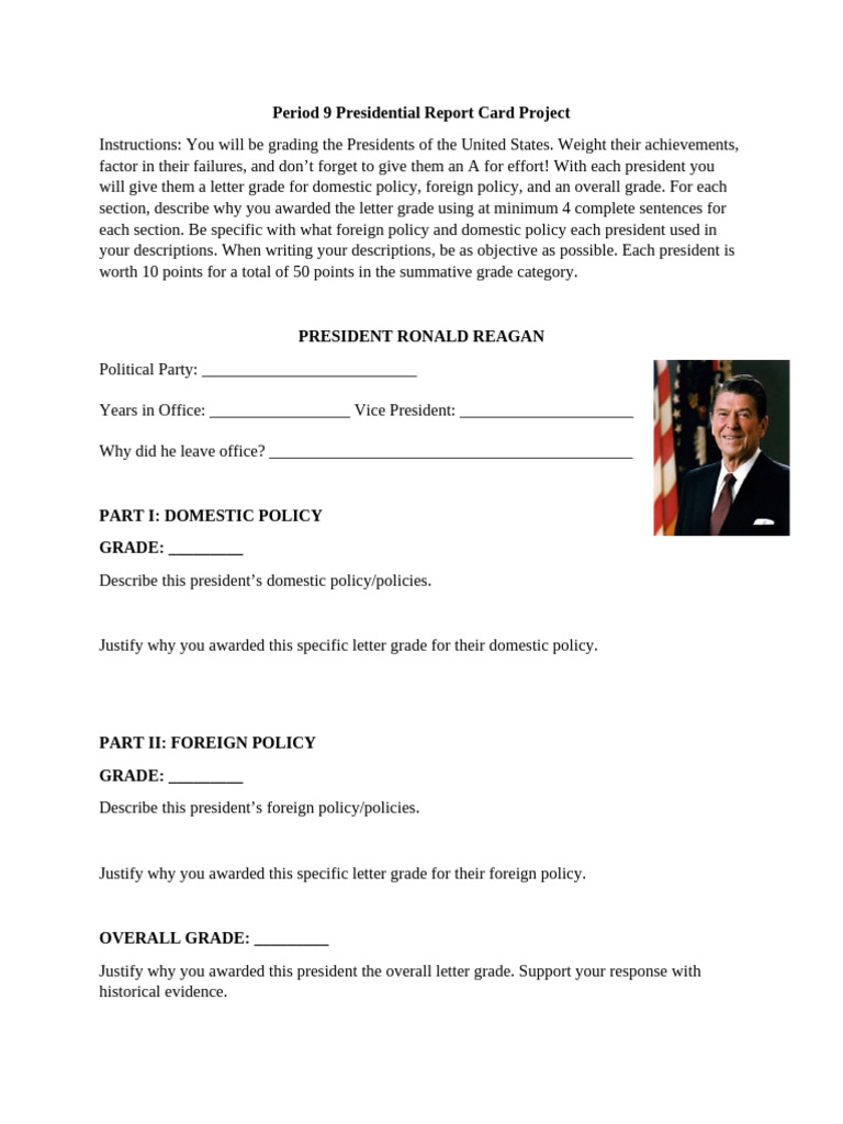 Period 9 Presidential Report Card | PDF | Presidents Of The United ...
