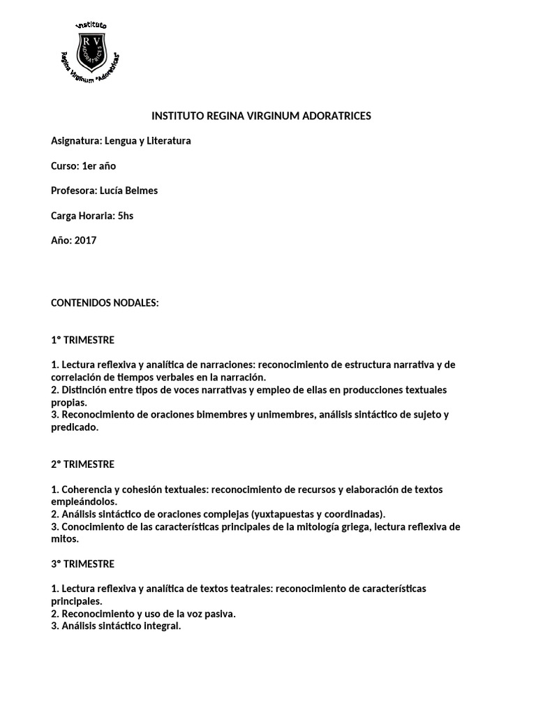Contenidos Nodales de Lengua y Literatura | PDF