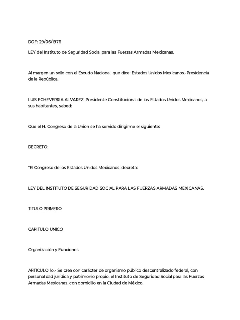 Ley de Issfam 1976 | PDF | Seguro | México