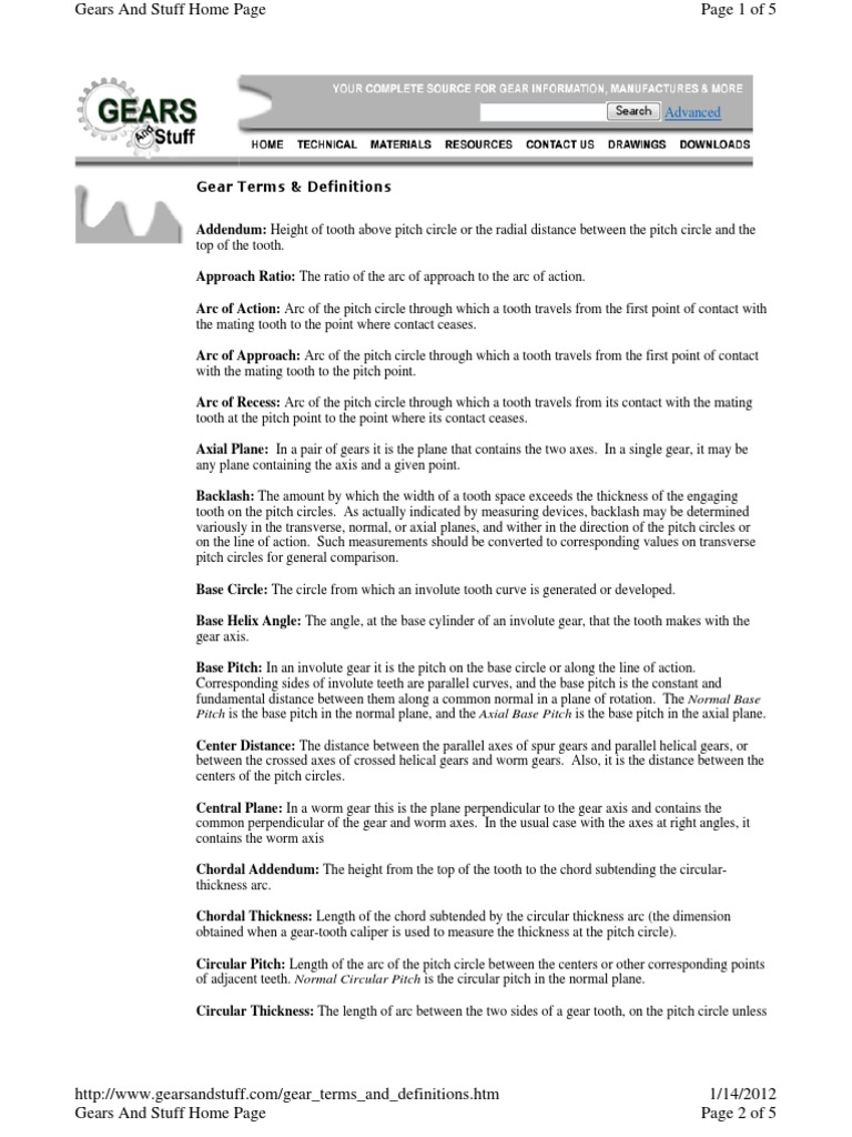 Gear Terms and Definitions | PDF | Gear | Circle