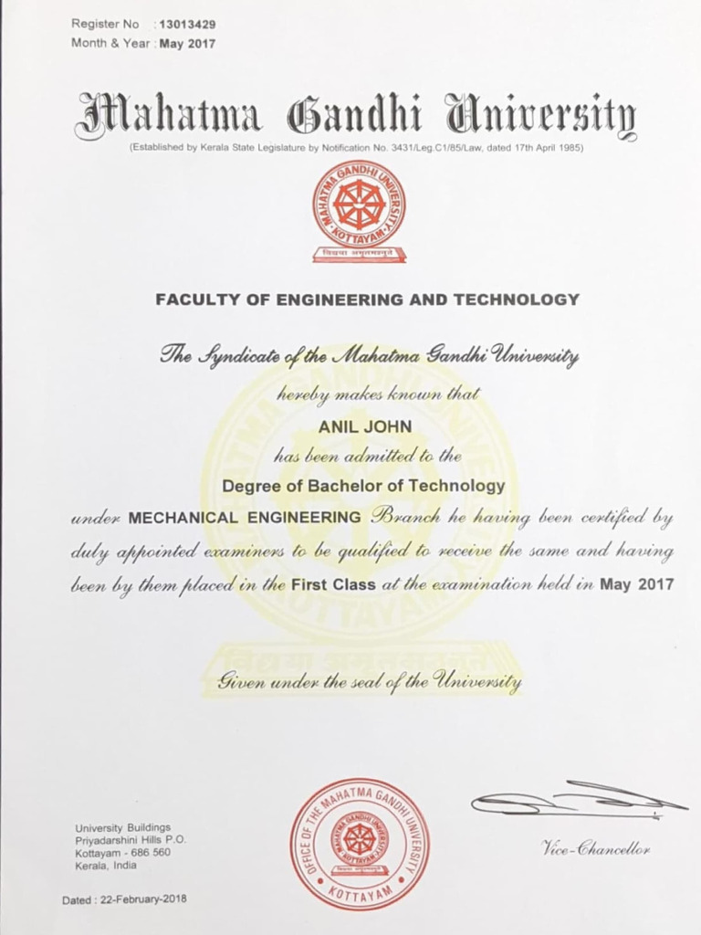 Bachelor's Certificate Anil | PDF