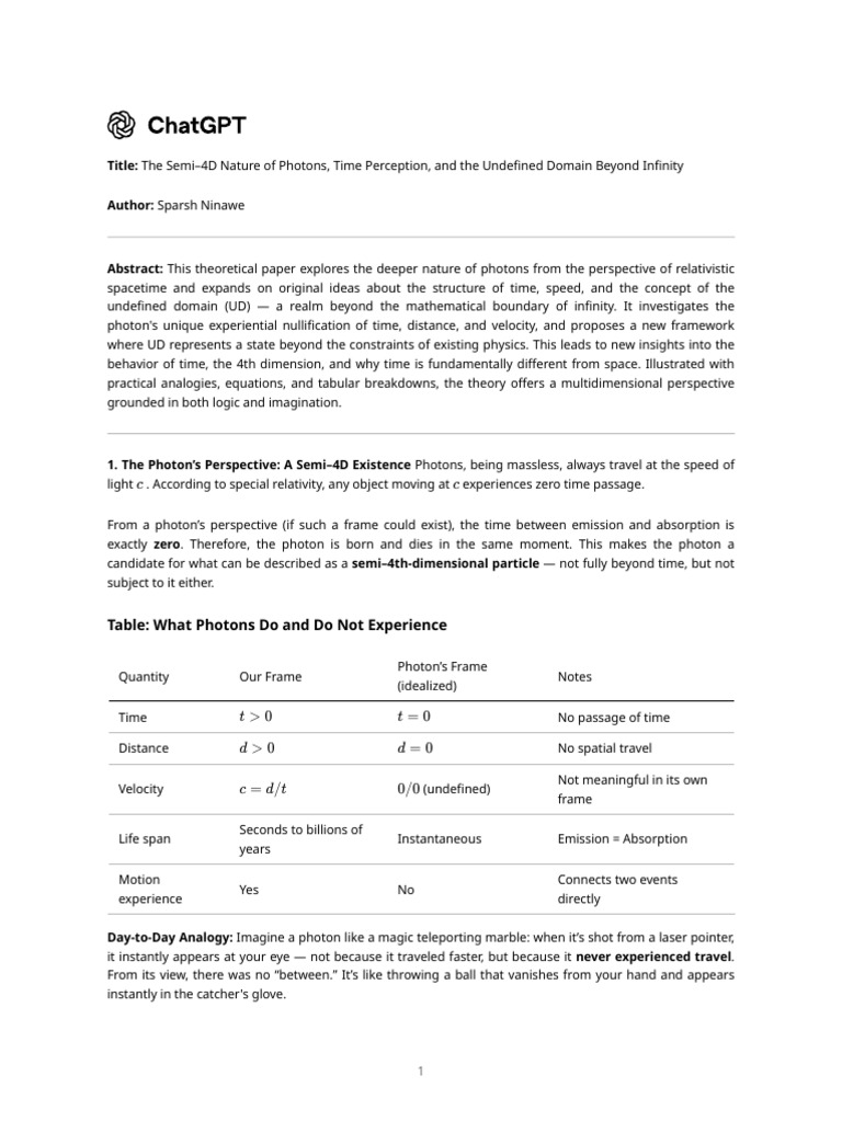 The Semi-4D Nature of Photons, Time Perception, and The Undefined ...