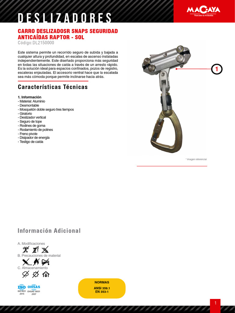 DL2150000 - Carro Deslizador Anticaida Raptor | PDF