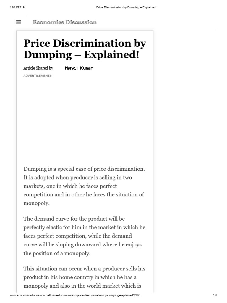 Price Discrimination by Dumping | PDF | Monopoly | Economic Equilibrium